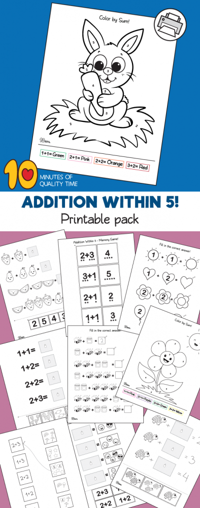 Addition Within 5 - Pack of 10 Worksheets – 10 Minutes of Quality Time